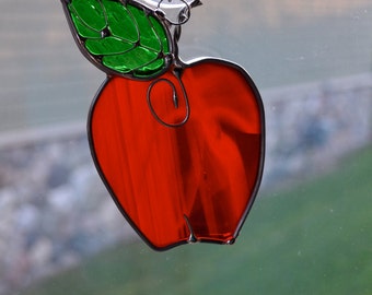 Handmade Stained Glass Green Apple Suncatcher - Etsy