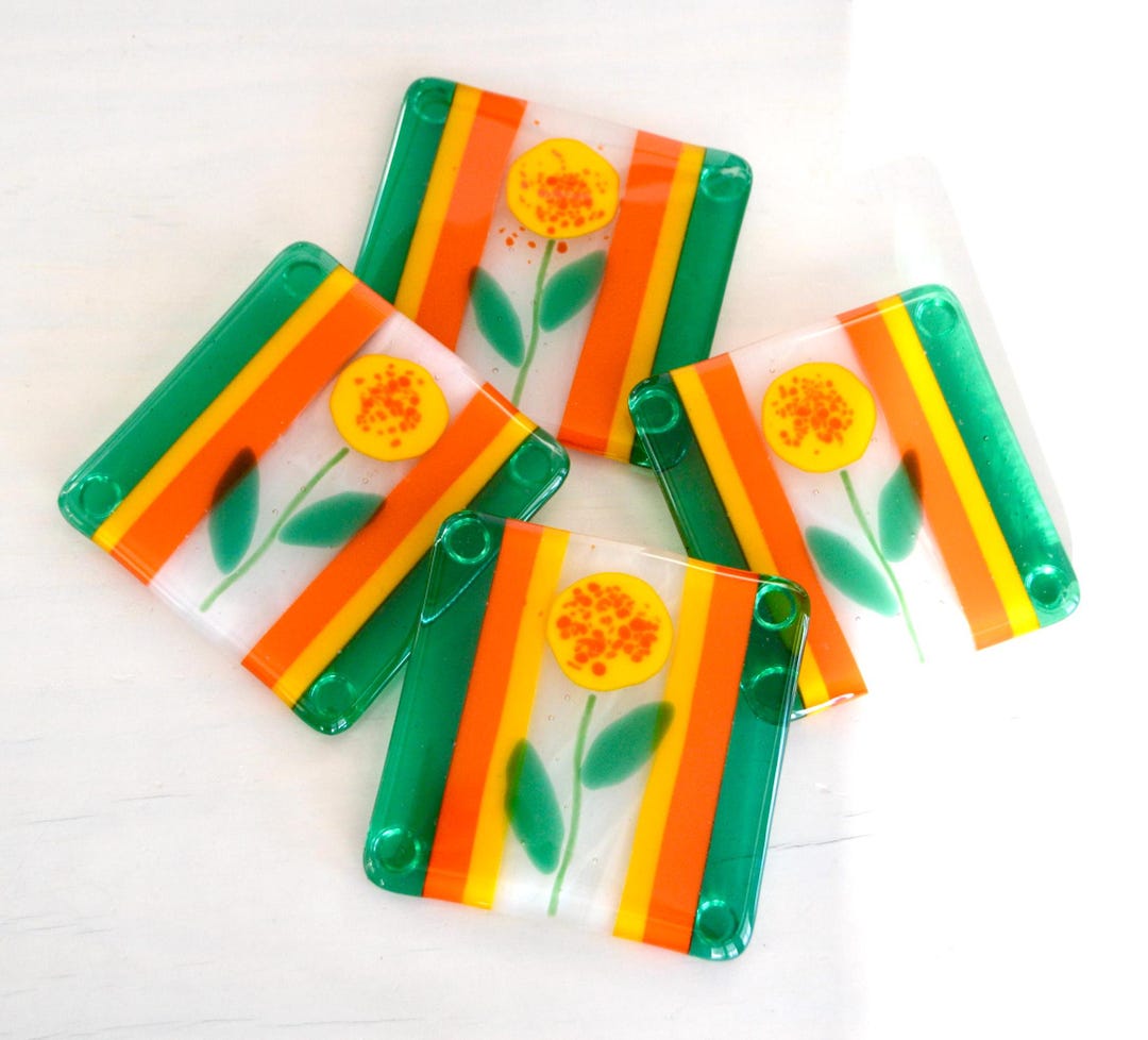 Sunshine Bloom Fused Glass Flower Coasters Spring Renewal Joy - Etsy