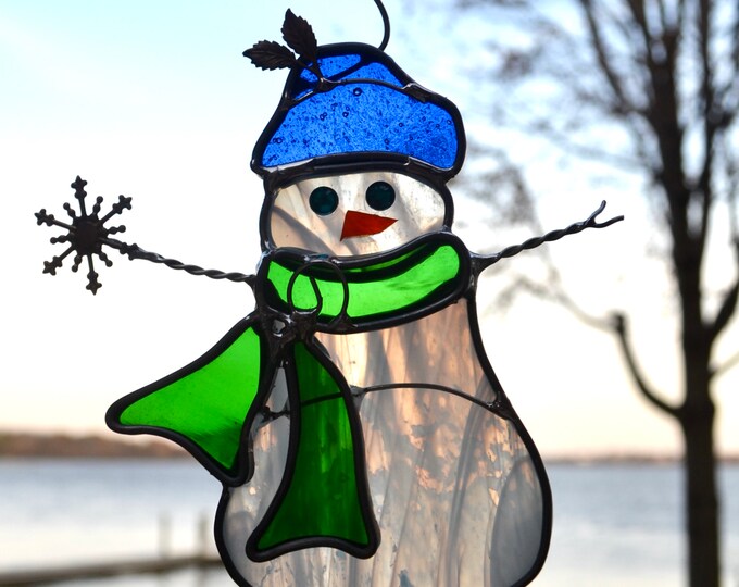 Frosty Snowman Stained Glass Suncatcher Ornament Holiday Winter Snow ...