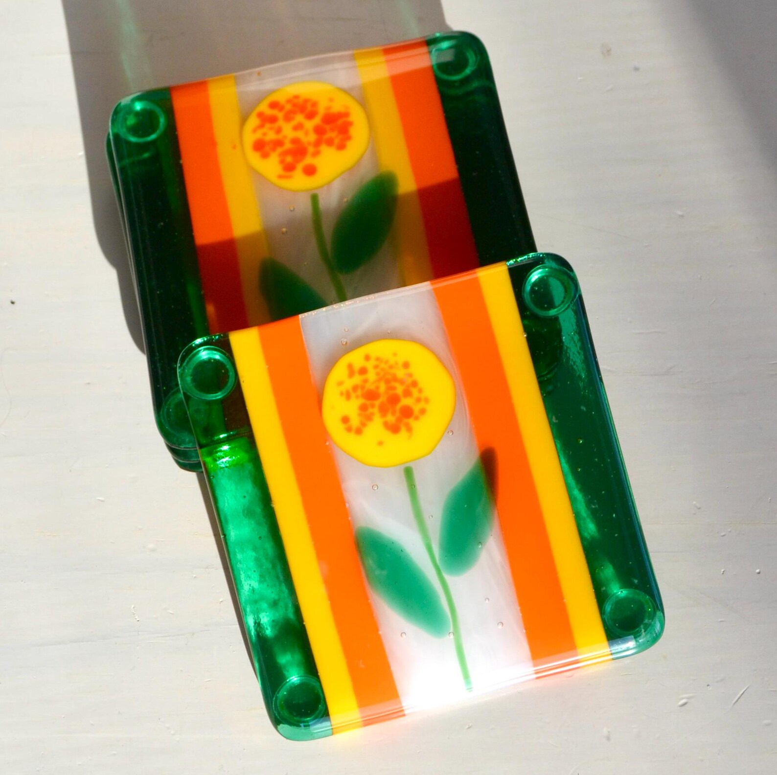 Sunshine Bloom Fused Glass Flower Coasters Spring Renewal Joy - Etsy