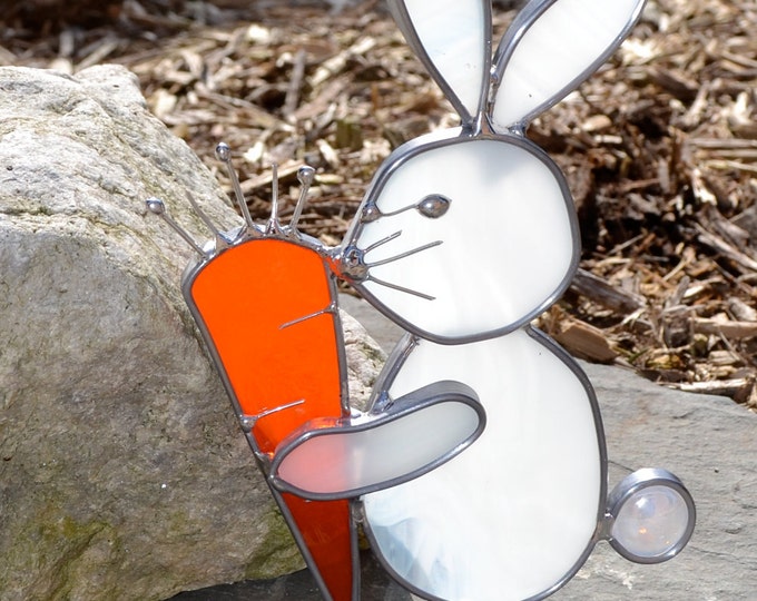 Hungry Bunny Stained Glass Suncatcher Easter Spring - Etsy