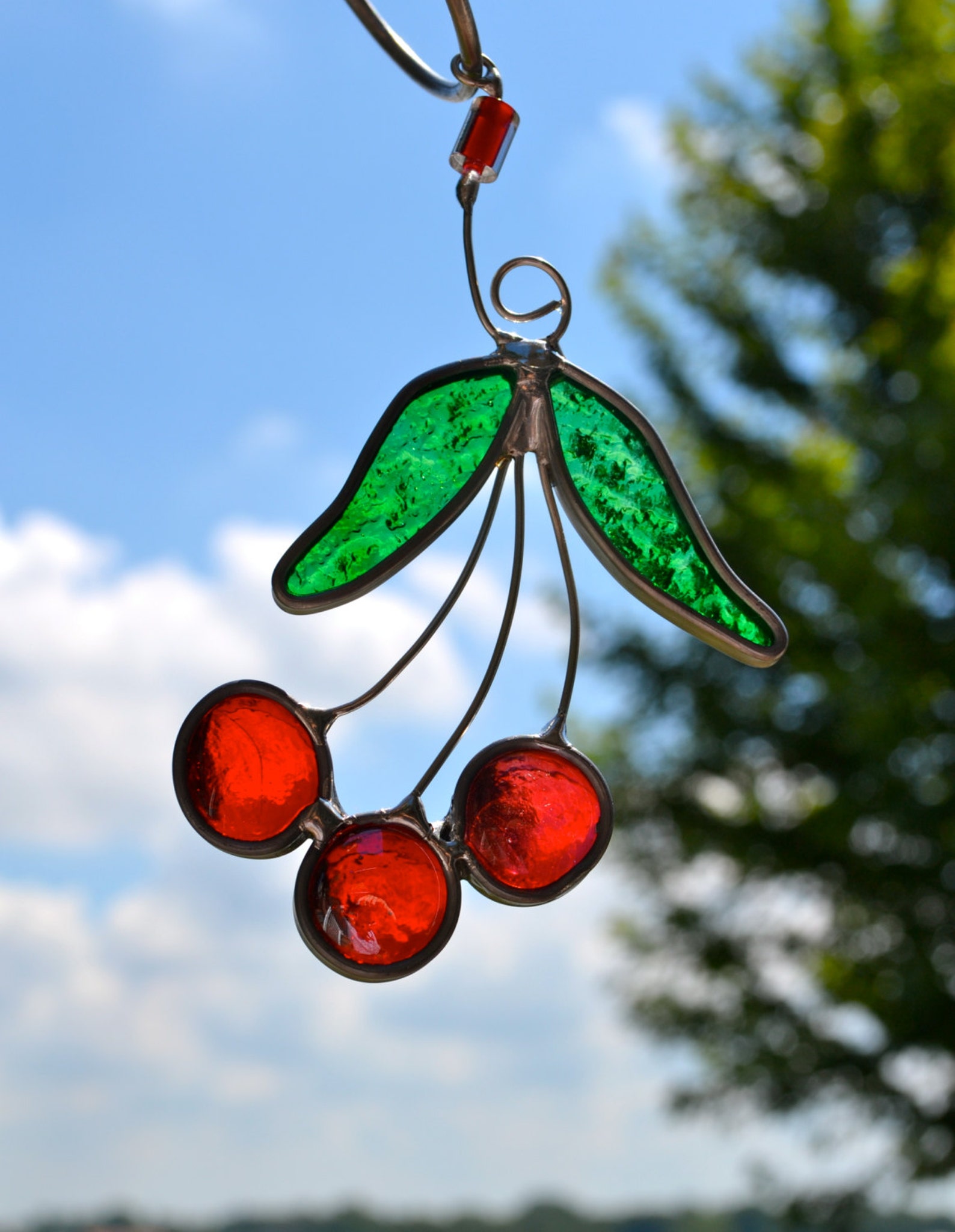 Michigan Cherries Stained Glass Suncatcher - Etsy