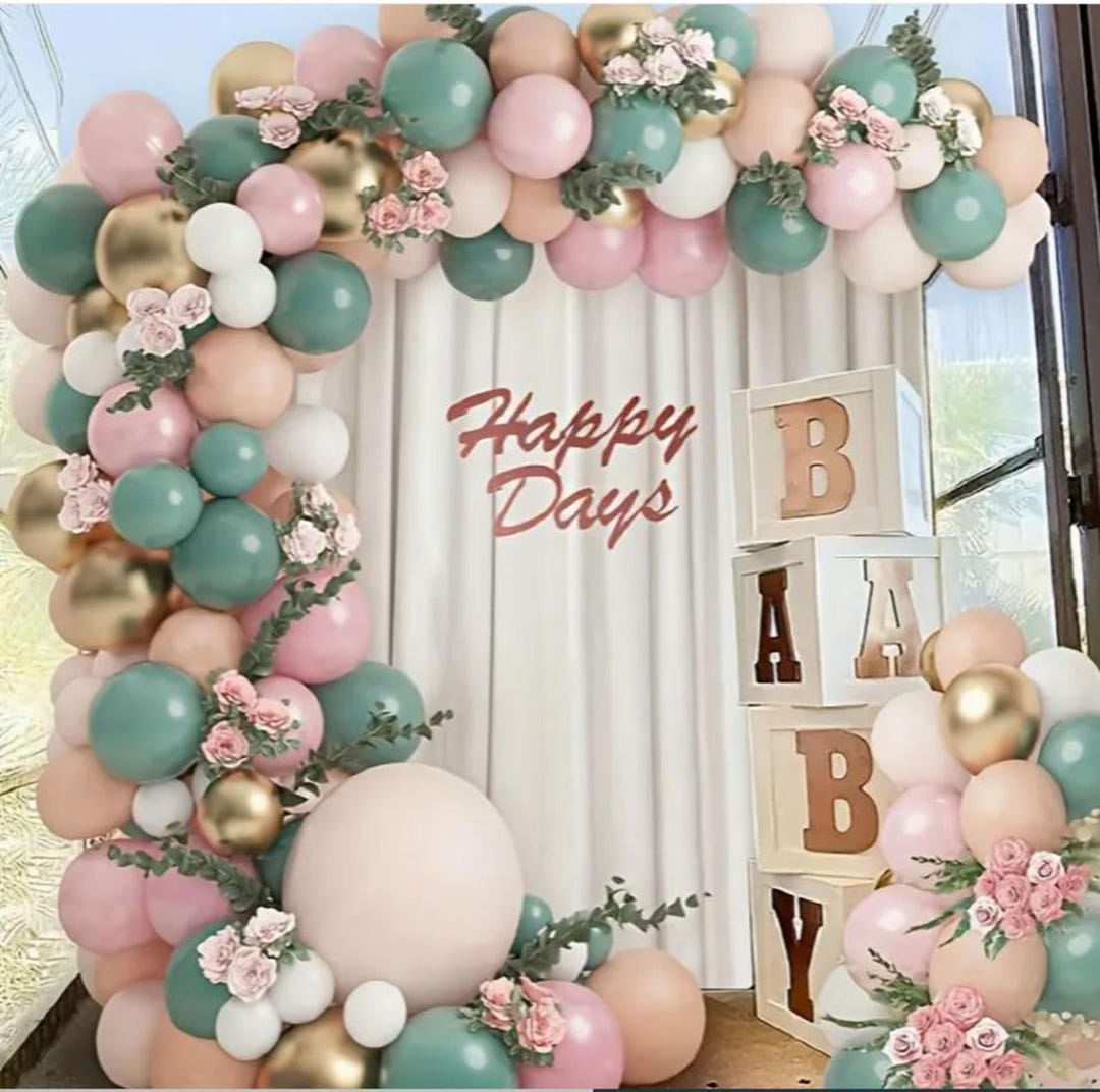 Pink and Green Balloon Arch for Baby Shower Balloon Backdrop for Baby Shower Pink and Green ...