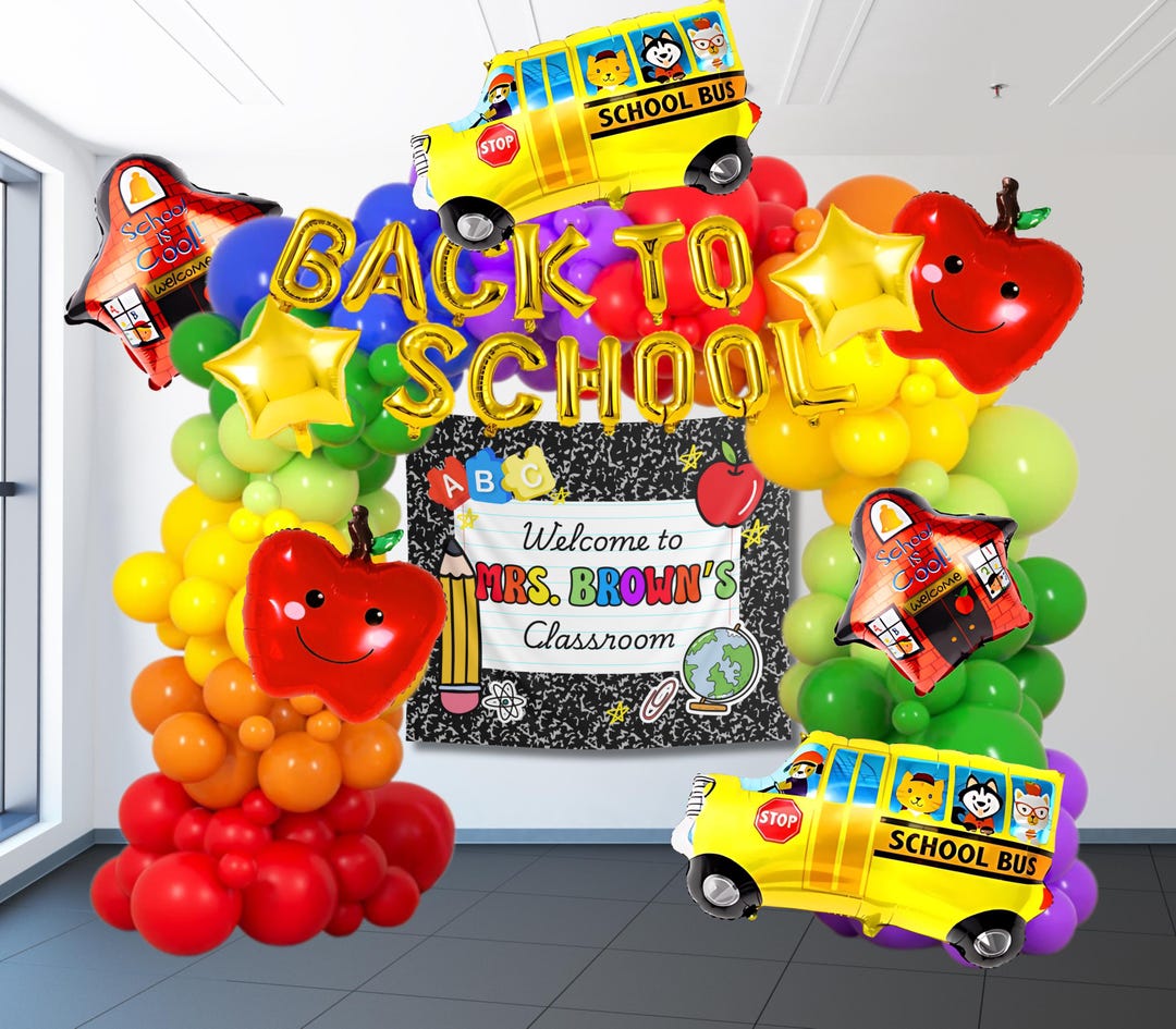 Back to School Balloon Arch Backdrop for First Day of School Balloon ...