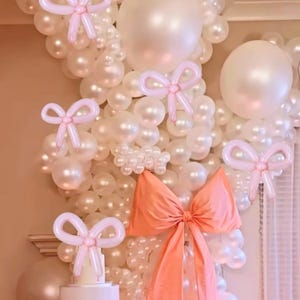 Pink Bow Balloon Arch Kit Backdrop for Baby Shower Decor Pearl Balloon ...