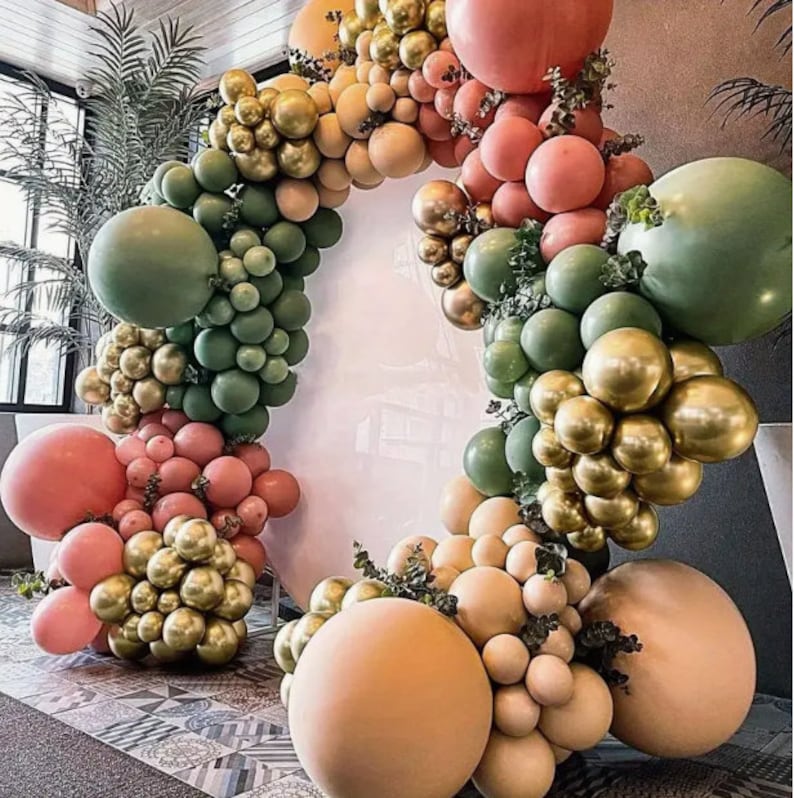 Balloon Arch for Bridal Shower Green Pink Gold Balloon Garland for Baby ...