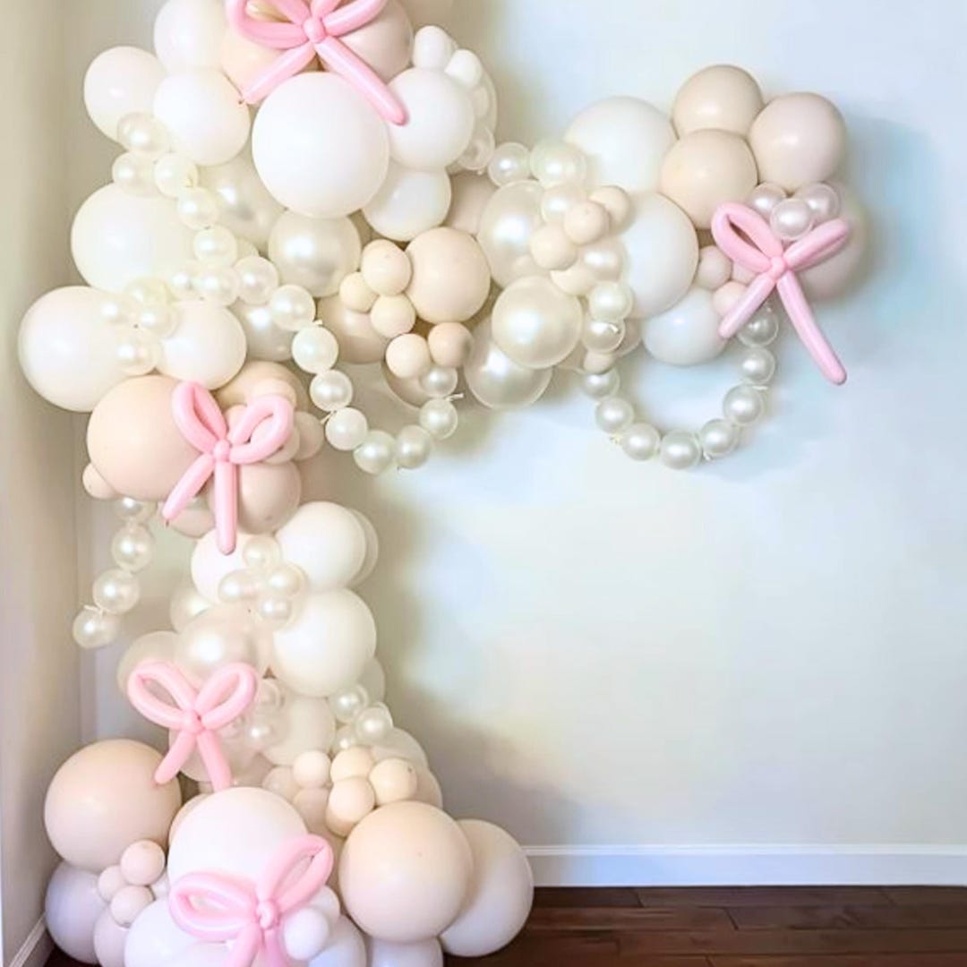 Pink Bow Balloon Arch Kit Backdrop for Baby Shower Decor Pearl Balloon ...