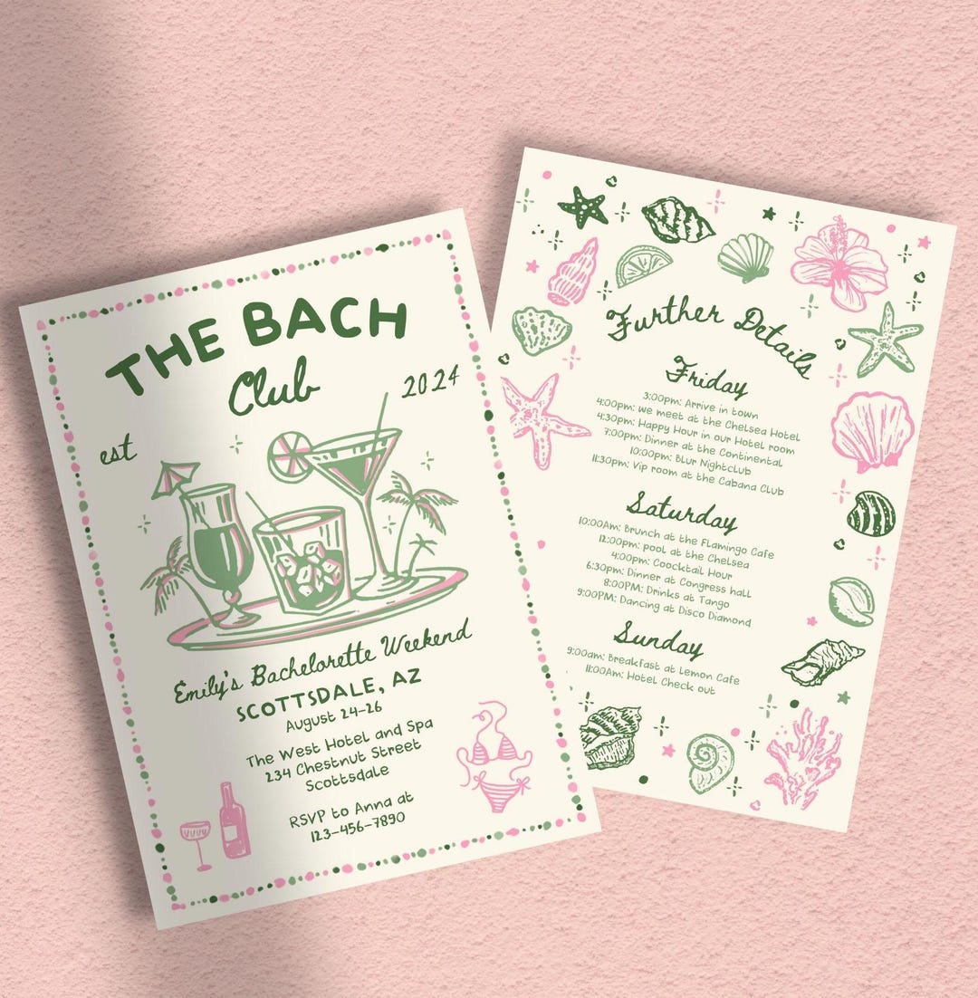 Bach Club Invite for Bachelorette Party Invitation Pink and Green ...