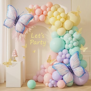 Butterfly Balloon Arch for Birthday Party Pastel Butterfly Balloon ...