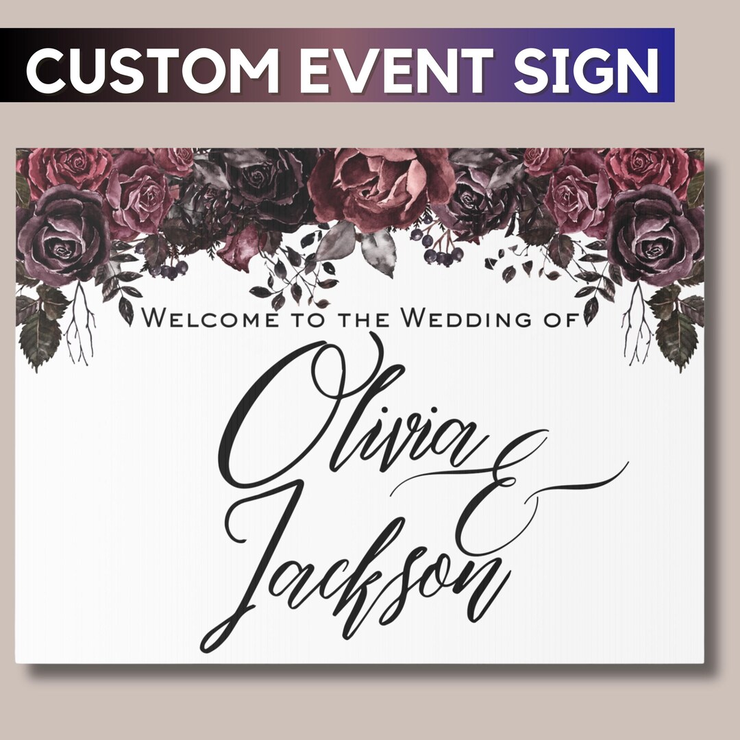 Custom Victorian Gothic Wedding Welcome Sign Dramatic Entrance Burgundy ...