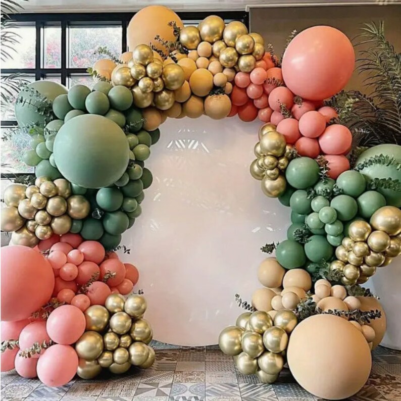 Balloon Arch for Bridal Shower Green Pink Gold Balloon Garland for Baby ...