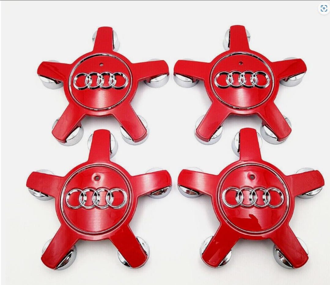Set of 4 Red AUDI Alloy Wheel Center Caps 135mm, Red Center Hub Caps ...