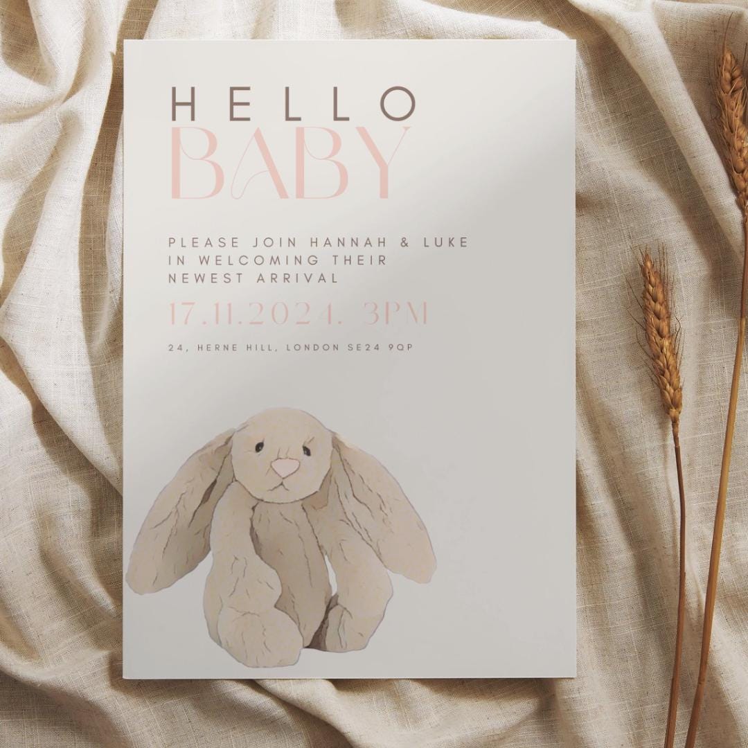 Personalised Jellycat Bunny Baby Shower Invite - Etsy