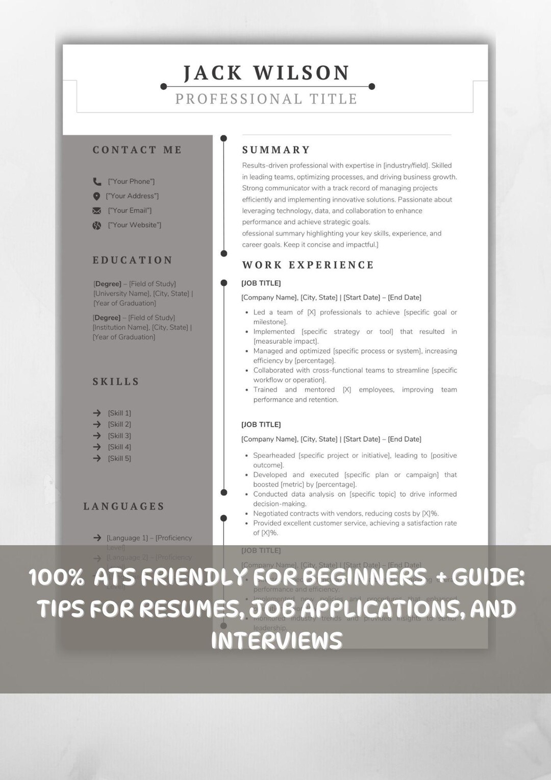 Clean Modern Resume Template for Beginners 3 Pages | Cover Letter ...