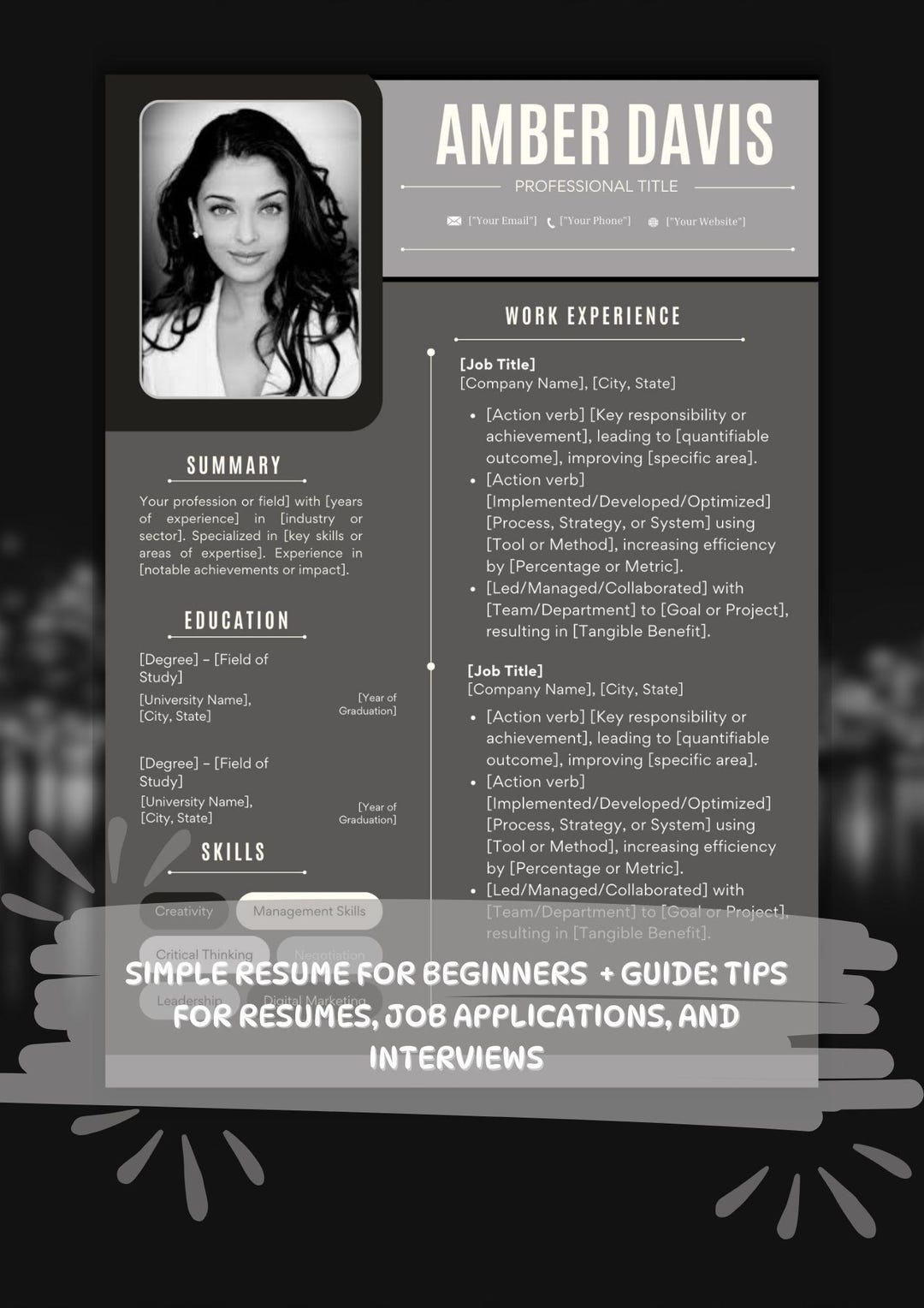Professional Basic Resume Template Black and White 4P | Cover Letter ...
