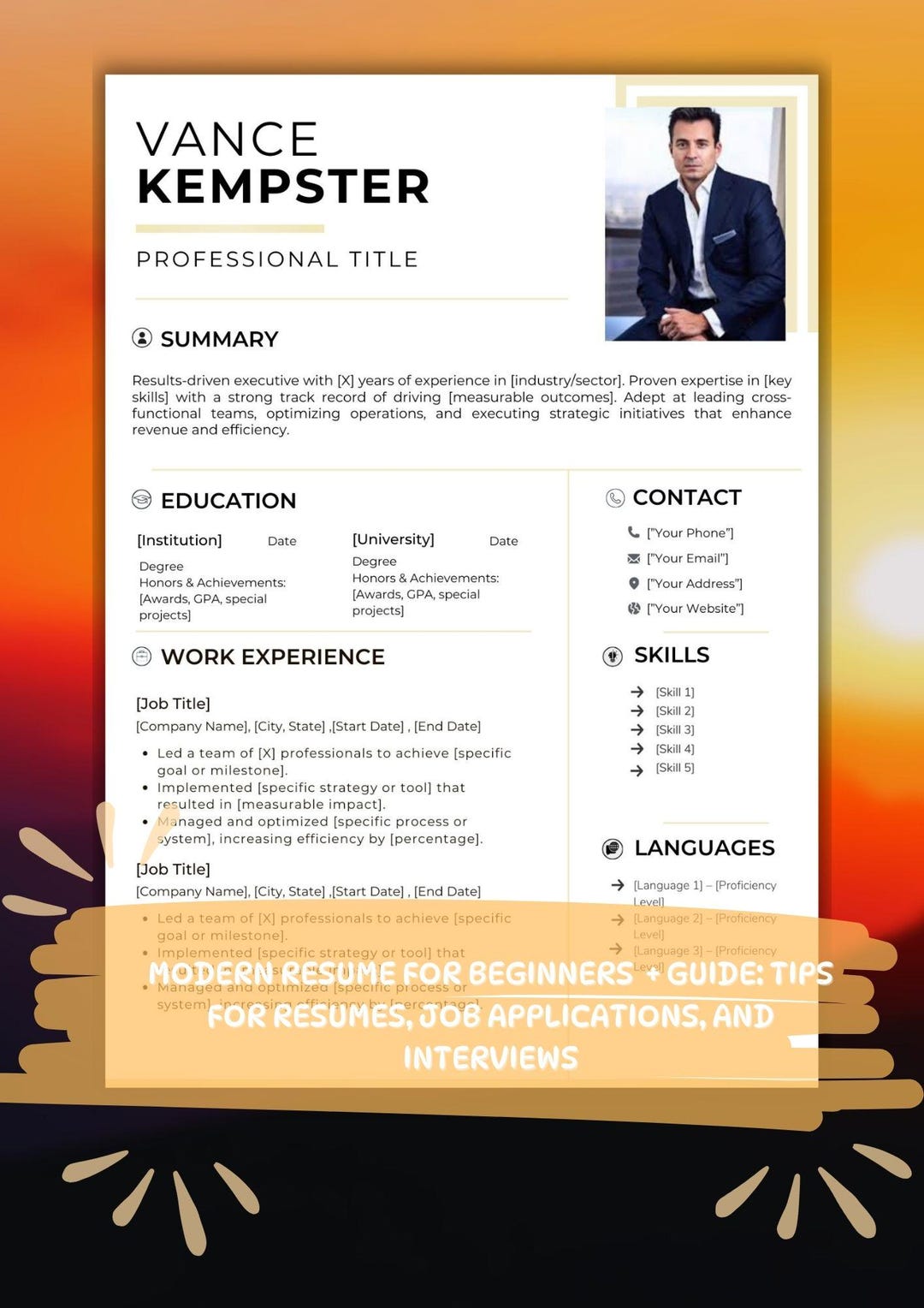 Professional Modern Resume Template for Beginners 3 Pages | Cover ...