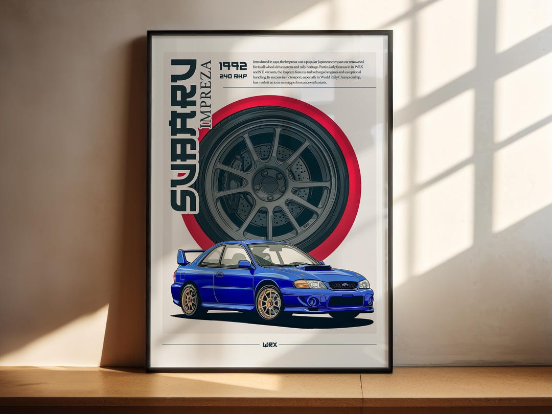 Subaru Impreza Poster Classic Rally Car Wall Art Vintage JDM Poster ...