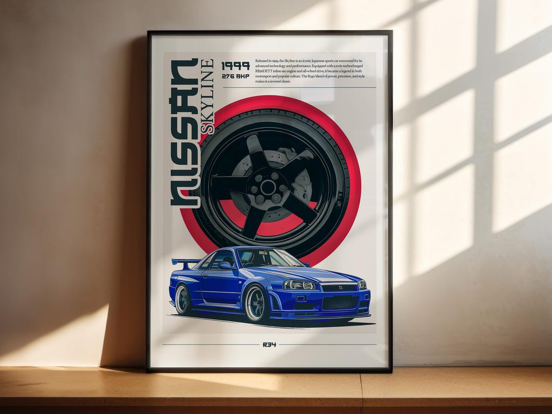 Nissan Skyline Poster Classic Japanese Sports Car Wall Art Vintage JDM ...