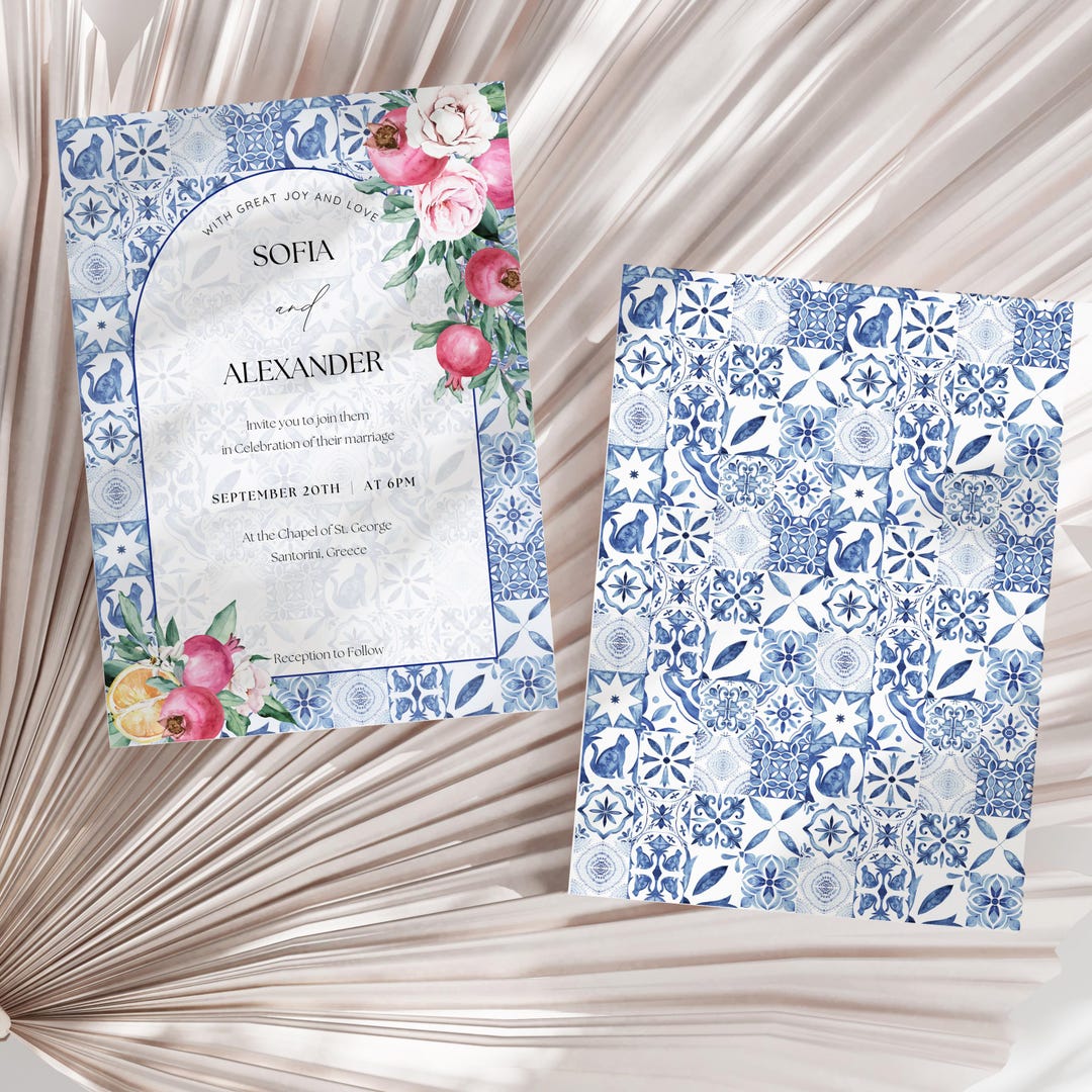 Azulejos Wedding Invitation Printable Template, Mediterranean Inspired ...