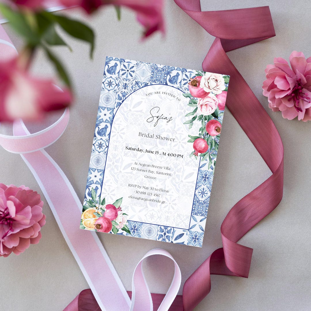 Pomegranate Bridal Shower Invitation, Modern Elegant Invitation ...