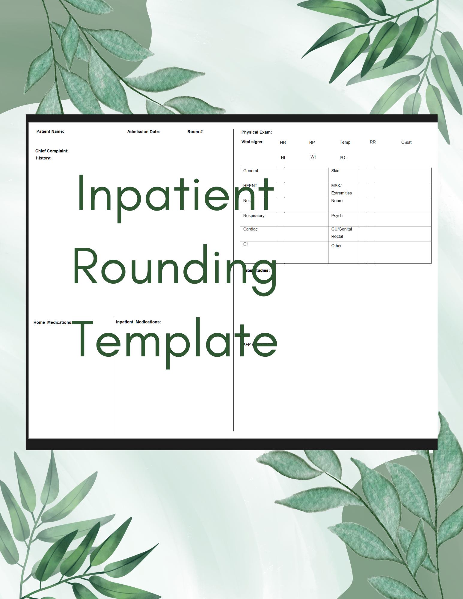 Inpatient Medicine Rounding Template - Etsy