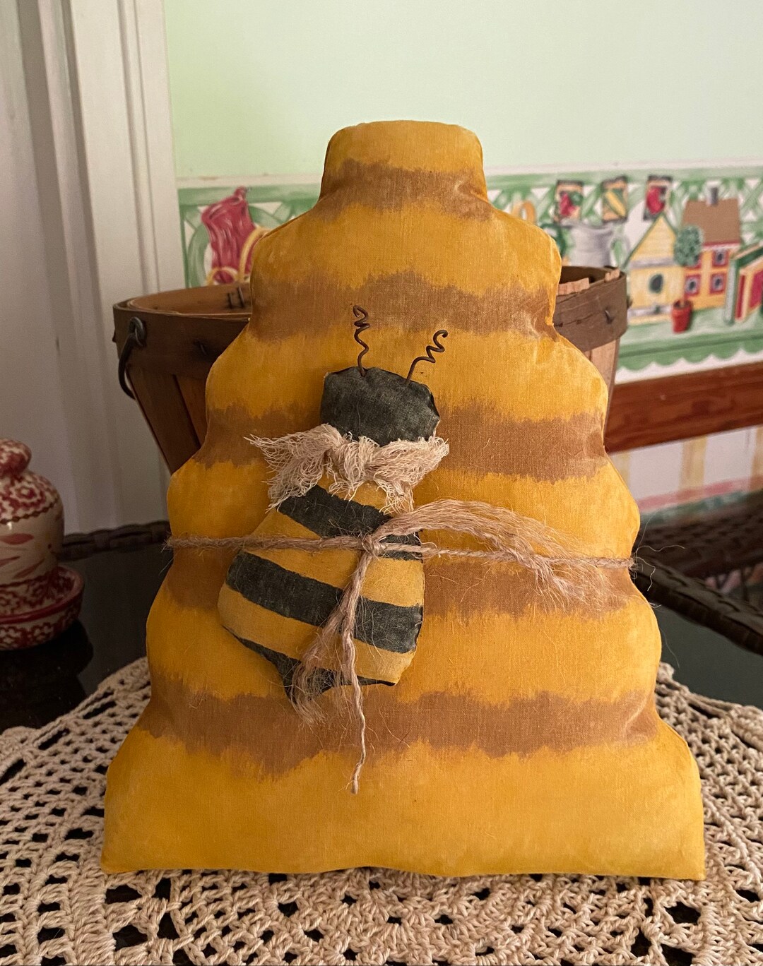 Primitive Folk Art Bee Hive With Honey Bee Shelf Sitter - Etsy
