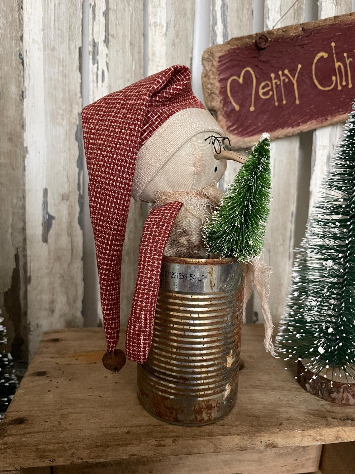 Handmade Little Prim Snowman in a Rusty Tin christmasdecor christmas ...