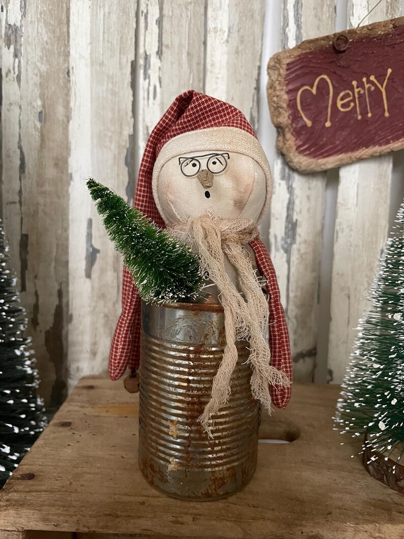 Handmade Little Prim Snowman in a Rusty Tin christmasdecor christmas ...
