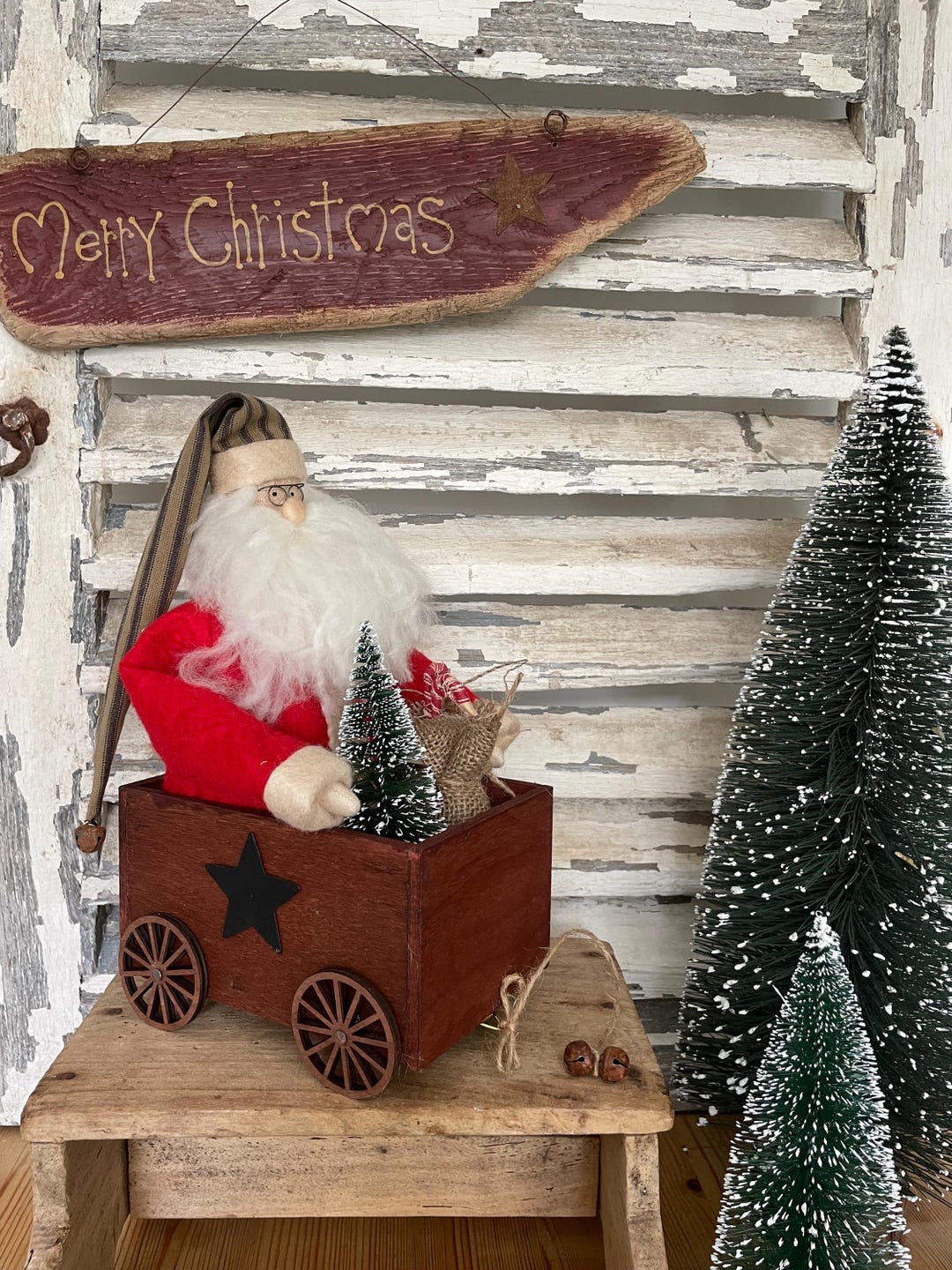 Primitive Handmade Santa in a Handmade Trolley fatherchristmas ...
