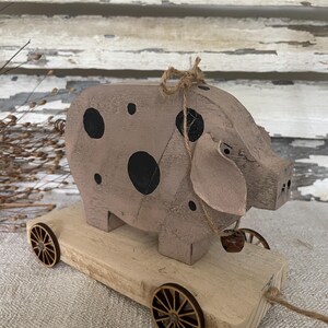 A Charming Handmade Primitive Wooden Pig on Wheels - Etsy