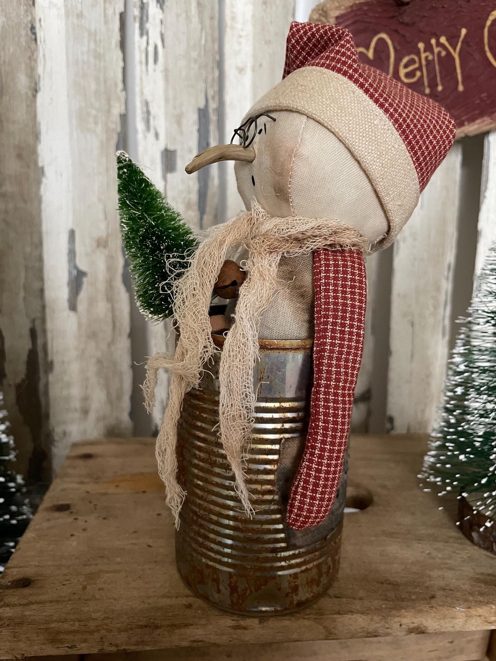 Handmade Little Prim Snowman in a Rusty Tin christmasdecor christmas ...