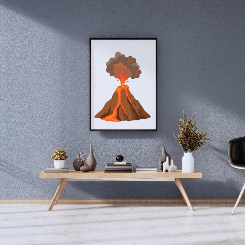 Watercolor Volcano Print | Kids Science Classroom Poster (digital ...