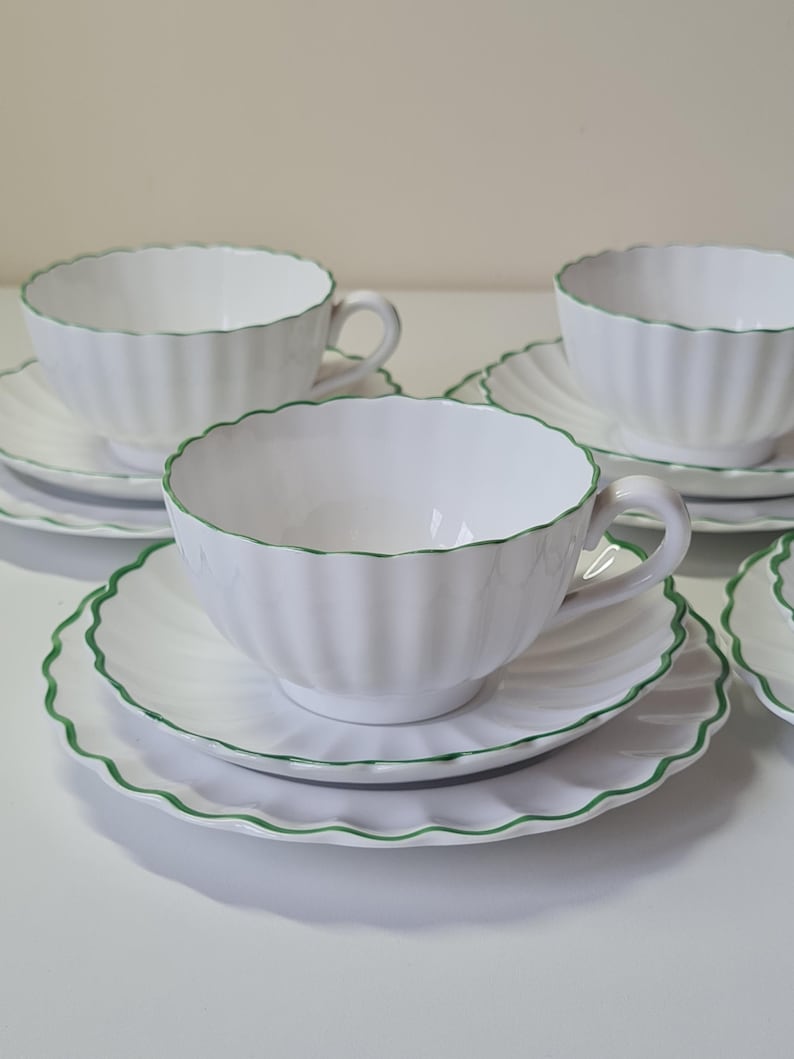 Rare Spode Copelands China Green Trim Fluted Tea Cup Set 6 Sets Vintage ...