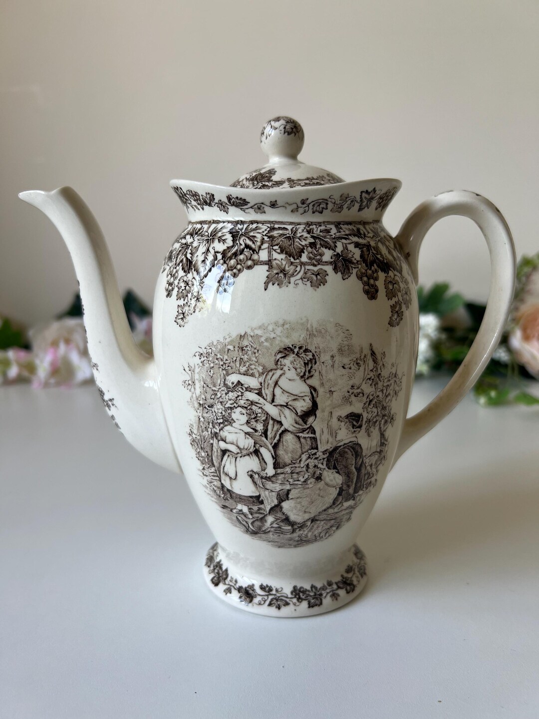 Vintage Copeland Spode Byron Teapot: Brown Transferware Ironstone ...