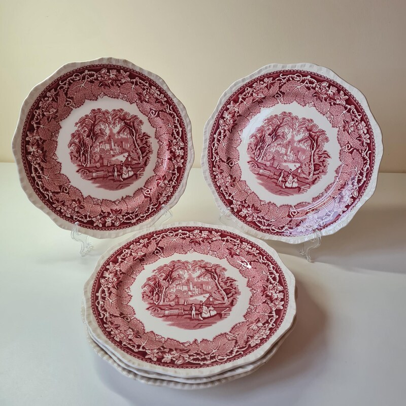 Red Transferware Plates - Etsy