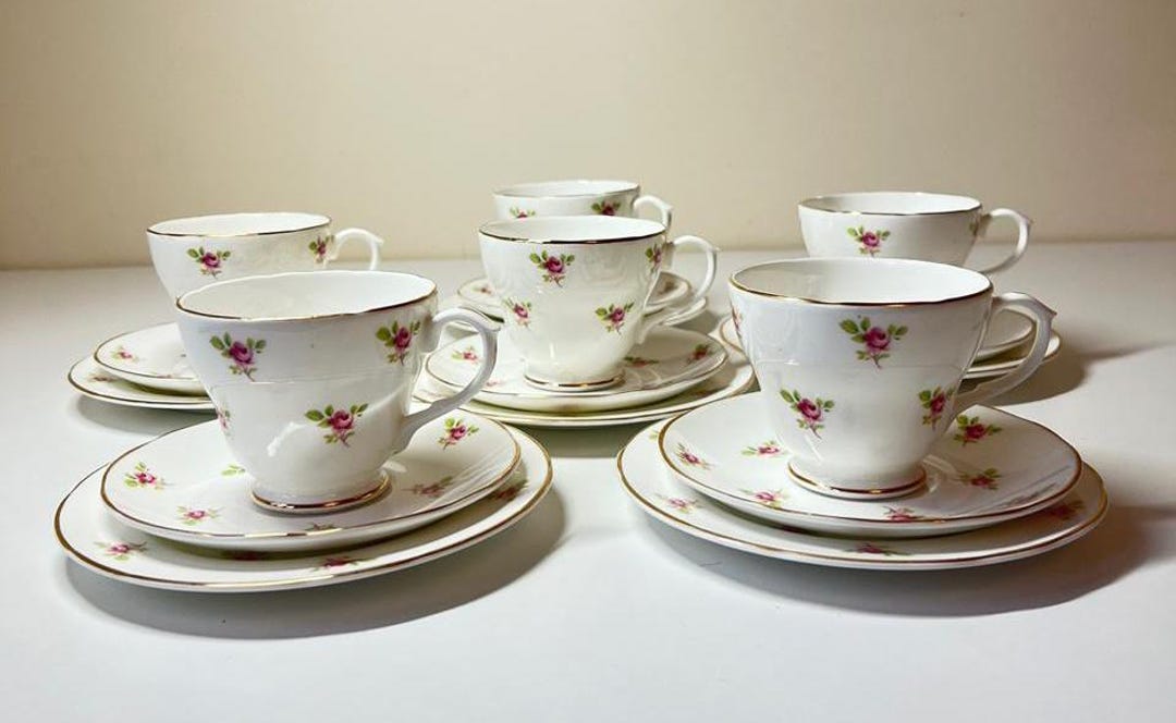 Vintage Fenton China Tea Cup & Saucer Set – Pink Rose Floral, Gold Trim ...