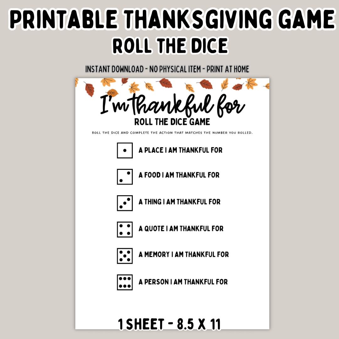 I'm Thankful for Dice Game | Gratitude Activity for Thanksgiving ...
