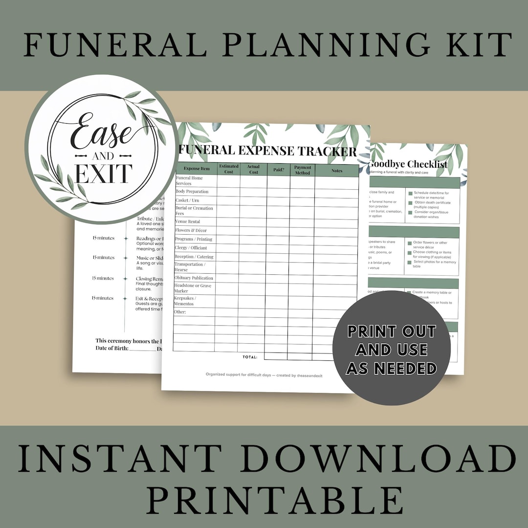 Funeral Planning Printable Kit | Memorial Checklist, Order of Service ...