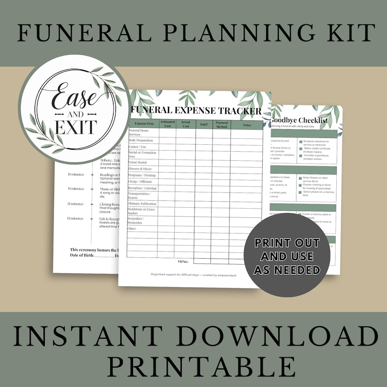 Funeral Planning Printable Kit | Memorial Checklist, Order of Service ...