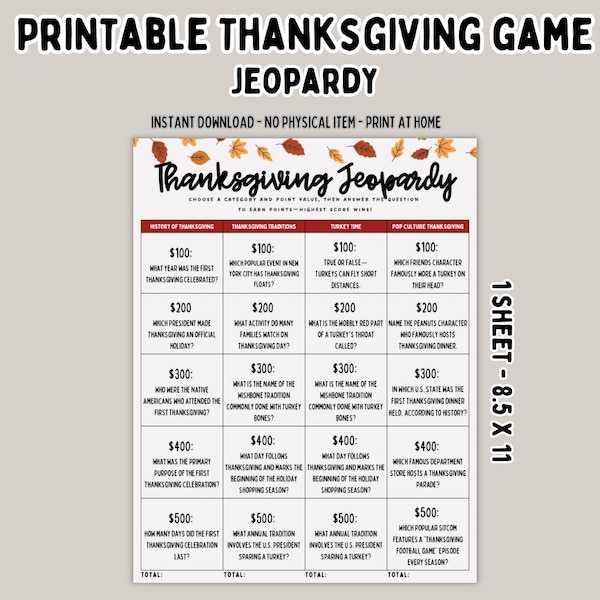 Thanksgiving Jeopardy - Etsy