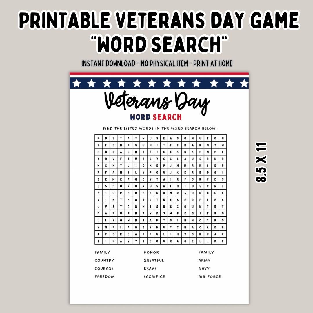 Word Search | Veterans Day Game |printable Veterans Day Games ...