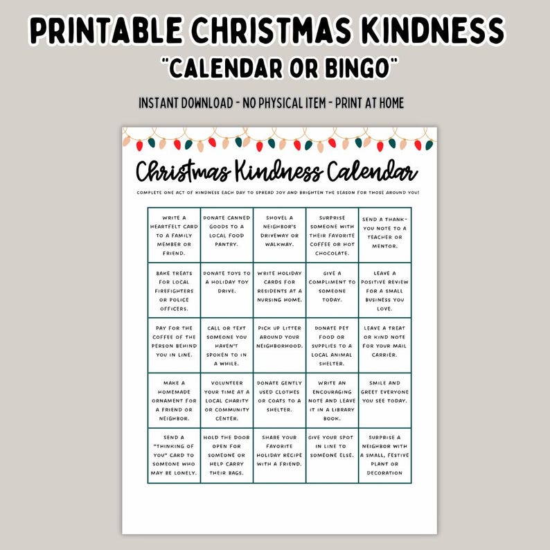 Kindness Bingo | Printable Digital Game| Gratitude Activity for Xmas ...