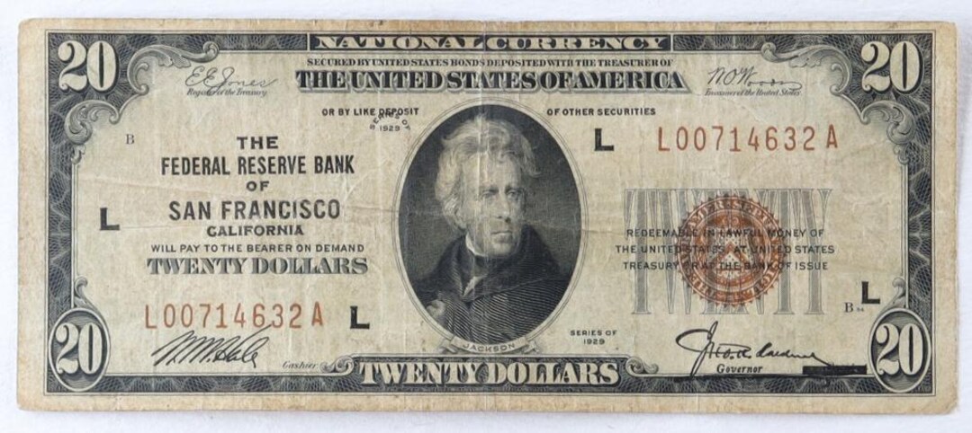 1929 US Twenty Dollar Note (san Francisco, LA Block) - Etsy