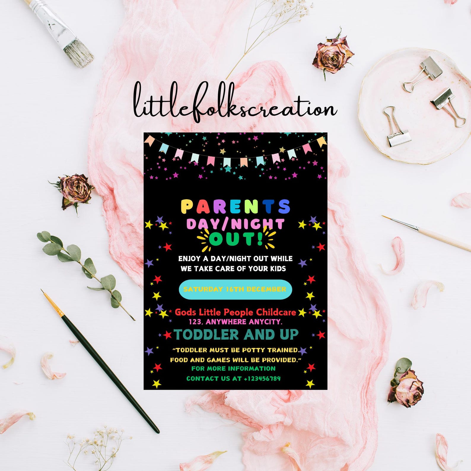 Parents Night Out Flyer: Editable School Event Invitation (digital ...