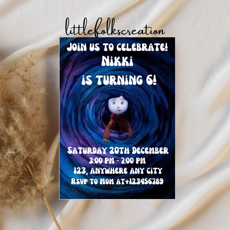 Editable Printable Coraline and Wybie Birthday Invitation, Kids ...