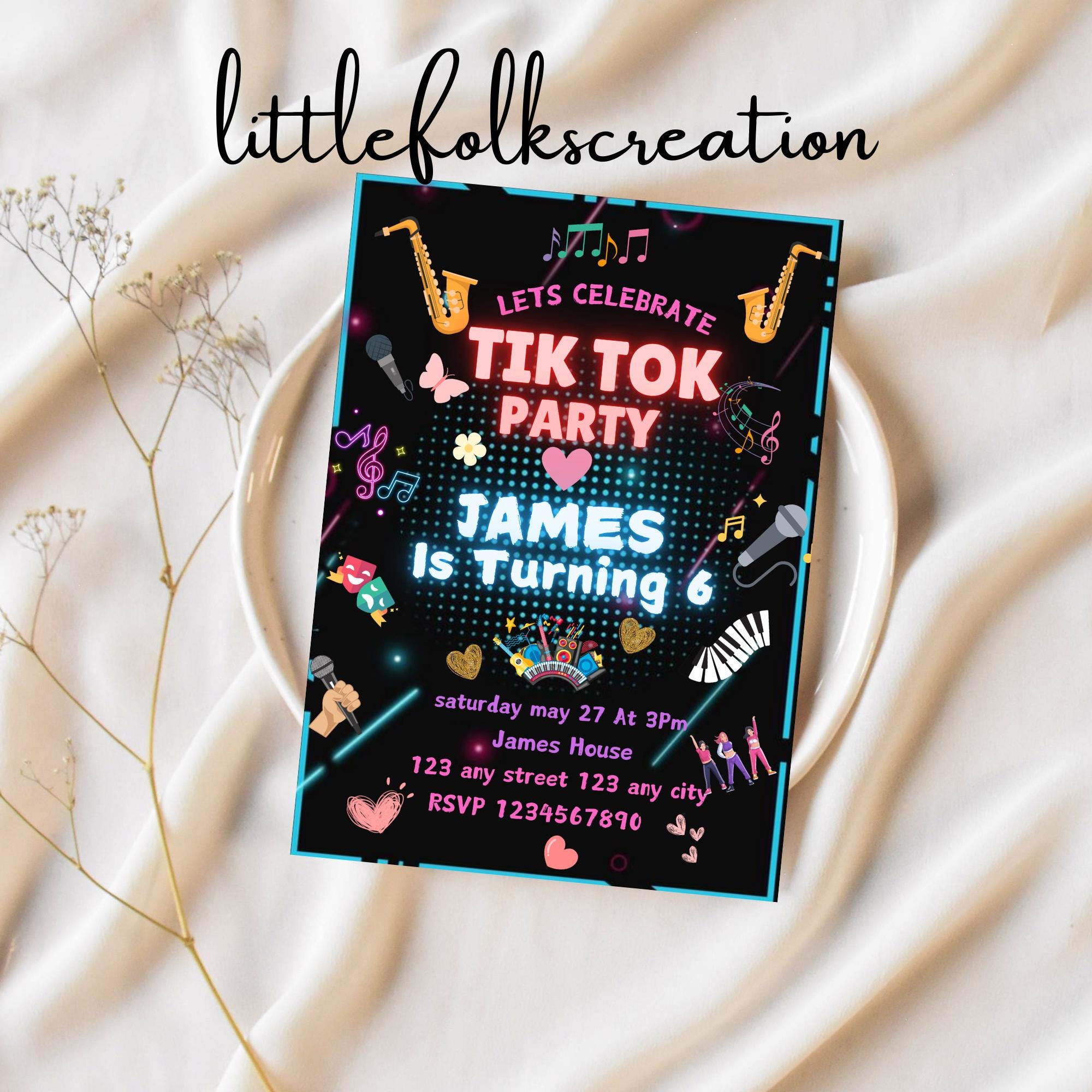 Editable Tik Tok Birthday Invitation Template, Printable Tik Tok Party ...