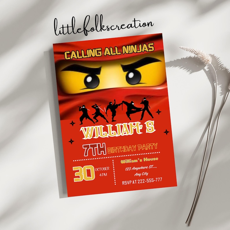 Editable Ninja Go Birthday Invitation Template, Printable Red Ninja ...