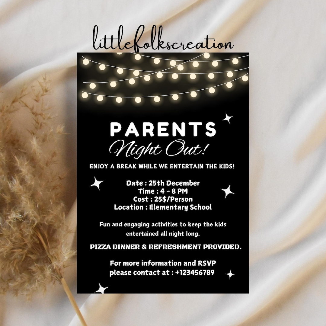Parents Night Out Flyer Template: PTA Fundraiser Event Invite (digital ...