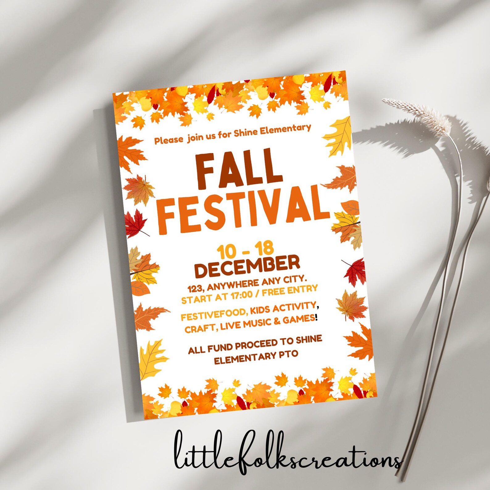 Editable Fall Festival Flyer, DIY Flyer Template Design, Harvest ...