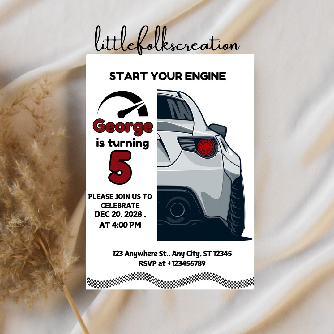 Editable Race Car Birthday Invitation Template, Sport Race Car Invite ...